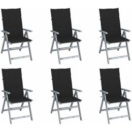 MAISONCHIC - 6 Stk. Gartenstühle Verstellbar, Gartensessel, Gartengarnitur, Balkonstühle mit Auflagen Massivholz Akazie LLOAQ598289