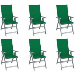 MAISONCHIC - 6 Stk. Gartenstühle Verstellbar, Gartensessel, Gartengarnitur, Balkonstühle mit Auflagen Massivholz Akazie LLOAQ389741