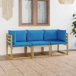 Bonnevie - 3-Sitzer-Gartensofa,Lounge-Sofa mit Hellblauen Kissen vidaXL