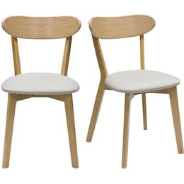Miliboo - Vintage-Stühle aus hellem Holz mit Eichenfurnier und beigem Stoff (2er-Set) dove - Naturbeige