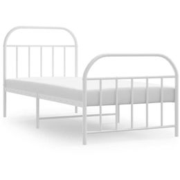 Bettrahmen für Einzelbett,Metallbett, Bettgestell mit Kopf- und Fußteil Metall Weiß 90x200 cm Bonnevie 24803