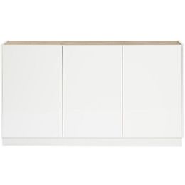 Miliboo Design Sideboard Weiß und helles Holz 3 Türen B155 cm NELIO - Weiß
