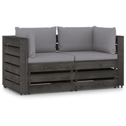 Bonnevie - 2-Sitzer Outdoor-Sofa,Gartensofa mit Kissen Grau Imprägniertes Kiefernholz vidaXL