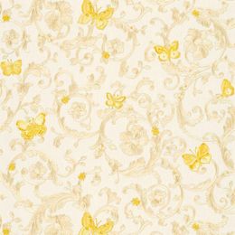 Exklusive Luxus Tapete Profhome 343251 Vliestapete leicht strukturiert mit Blumen-Muster glitzernd silber gelb creme 7,035 m2 - silber