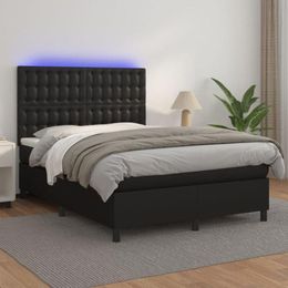 Boxspringbett mit Matratze & LED,Bettgestell für Erwachsene,Taschenfederkernmatratze Schwarz 140x200 cm Kunstleder -BNC53465