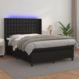 Boxspringbett mit Matratze & LED,Bettgestell für Erwachsene,Taschenfederkernmatratze Schwarz 140x200 cm Kunstleder -BNC33049