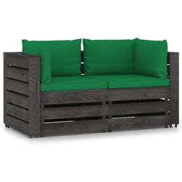 2-Sitzer Outdoor-Sofa,Gartensofa mit Kissen Grau Imprägniertes Kiefernholz vidaXL