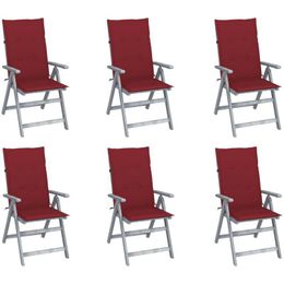 MAISONCHIC - 6 Stk. Gartenstühle Verstellbar, Gartensessel, Gartengarnitur, Balkonstühle mit Auflagen Massivholz Akazie LLOAQ135949