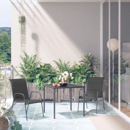 3-tlg. Gartenmöbel Set Sitzgruppe Garten mit Tisch und Stühlen - Stahl Schwarz BV485085 Bonnevie