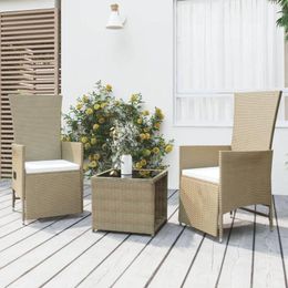 3-tlg. Garten-Lounge-Set Gartenmöbel-Set Terrassen-Sitzgruppe Beige Poly Rattan & Stahl ZDEH12746 MAISONCHIC