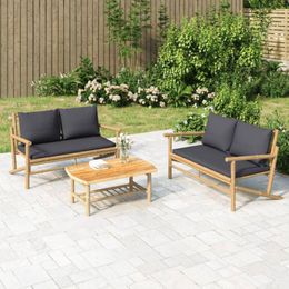 2-tlg. Garten-Lounge-Set Gartenmöbel-Set Terrassen-Sitzgruppe mit Dunkelgrauen Kissen Bambus ZDEH40801 MAISONCHIC