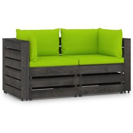 Bonnevie - 2-Sitzer Outdoor-Sofa,Gartensofa mit Kissen Grau Imprägniertes Kiefernholz vidaXL