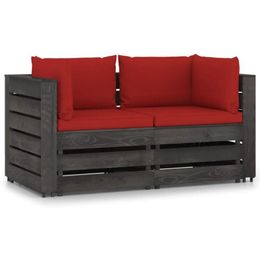 2-Sitzer Outdoor-Sofa mit Kissen Grau Imprägniertes Kiefernholz Vidaxl Rot