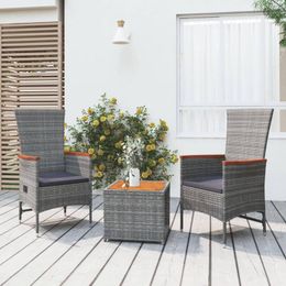 MAISONCHIC - 3-tlg. Garten-Lounge-Set Gartenmöbel-Set Terrassen-Sitzgruppe Grau Poly Rattan & Massivholz Akazie ZDEH79351