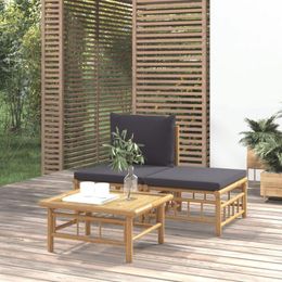 Bonnevie - 3-tlg. Garten-Lounge-Set,Gartenmöbel-Set mit Dunkelgrauen Kissen Bambus vidaXL