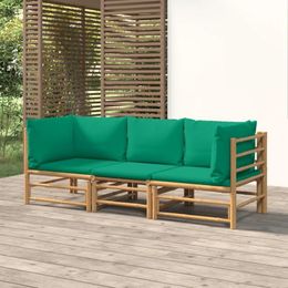 Bonnevie - 3-tlg. Garten-Lounge-Set,Gartenmöbel-Set mit Grünen Kissen Bambus vidaXL
