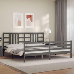 Massivholzbett,Schlafzimmerbett,Doppelbett mit Kopfteil Grau 200x200 cm vidaXL