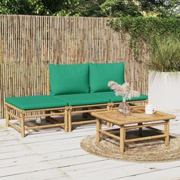 Bonnevie - 4-tlg. Garten-Lounge-Set,Gartenmöbel-Set mit Grünen Kissen Bambus vidaXL