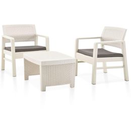 3-tlg. Garten-Lounge-Set Gartenmöbel-Set Terrassen-Sitzgruppe Kunststoff Weiß ZDEH82033 MAISONCHIC