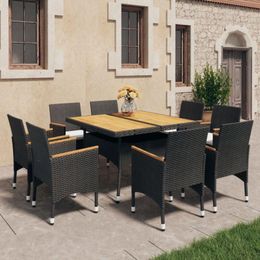 9-tlg. Gartenmöbel Set Sitzgruppe Garten mit Tisch und Stühlen - Poly Rattan und Akazienholz Schwarz BV306430 Bonnevie