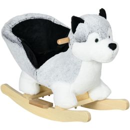 HOMCOM Schaukeltier Husky Schaukelpferd, Sicherheitsgurt, Soundfunktion, 60 cm x 33 cm x 50 cm, Grau + Weiß + Schwarz - Grau+Schwarz