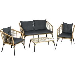 Outsunny - Gartenmöbel-Set für 4 Personen, Rattan Sitzgarnitur mit Kissen, Balkonmöbel im Boho-Stil, Sand+Dunkelgrau - Sand+Dunkelgrau