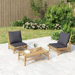 Bonnevie - 3-tlg. Garten-Lounge-Set,Gartenmöbel-Set mit Dunkelgrauen Kissen Bambus vidaXL