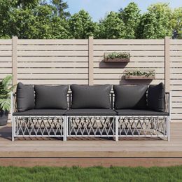 MAISONCHIC - 3-tlg. Garten-Lounge-Set, Gartenmöbel, Sitzgruppe Gartenset mit Kissen Weiß Stahl LLOAQ834349