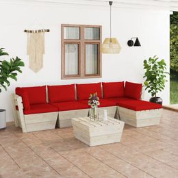 6-tlg. Sitzgruppe Gartenmöbel Set - Sofagarnitur Garten aus Paletten mit Kissen Fichtenholz BV720301 - BonneVie