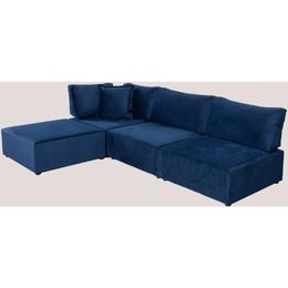 Dreiteiliges modulares Ecksofa mit Fussstütze aus Samt Kata Blau - Blau - Sklum