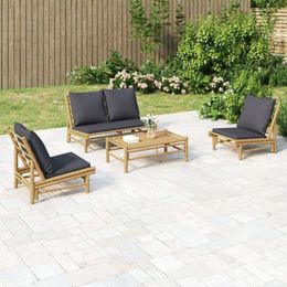 Bonnevie - 4-tlg. Garten-Lounge-Set,Gartenmöbel-Set mit Dunkelgrauen Kissen Bambus vidaXL