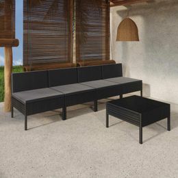 5-tlg. Garten-Lounge-Set,Gartenmöbel-Set mit Auflagen Poly Rattan Schwarz vidaXL