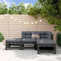 4-tlg. Garten-Lounge-Set,Gartenmöbel-Set Schwarz Massivholz Kiefer vidaXL64653