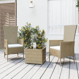MAISONCHIC - 3-tlg. Garten-Lounge-Set Gartenmöbel-Set Terrassen-Sitzgruppe Beige Poly Rattan & Stahl ZDEH24232