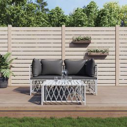 3-tlg. Garten-Lounge-Set Gartenmöbel-Set Terrassen-Sitzgruppe mit Kissen Weiß Stahl ZDEH88368 MAISONCHIC