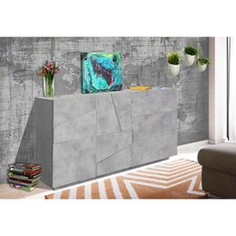 Modernes Sideboard mit 2 Türen und 3 Schubladen, Made in Italy, Küchen-Sideboard mit Detail, Design-Wohnbuffet, cm 143x44h86, Farbe Schiefergrau