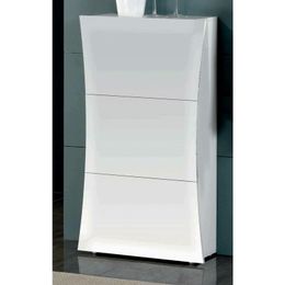Modernes Schuhregal, Made in Italy, 3 Türen, Eingangsschuhregal, 71x27h122 cm, glänzend weiße Farbe - Dmora
