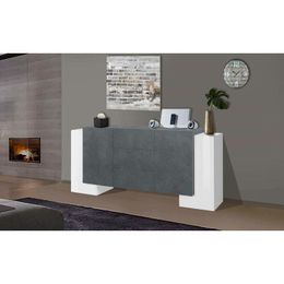 Modernes Sideboard mit 2 Türen und 3 Schubladen, Made in Italy, Küchen-Sideboard, Wohnzimmer-Design-Buffet, 210x45h85 cm, Farbe Weiß glänzend und