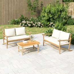 2-tlg. Garten-Lounge-Set Gartenmöbel-Set Terrassen-Sitzgruppe mit Cremeweißen Kissen Bambus ZDEH21982 MAISONCHIC