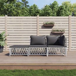 MAISONCHIC - 3-tlg. Garten-Lounge-Set Gartenmöbel-Set Terrassen-Sitzgruppe mit Kissen Weiß Stahl ZDEH22257