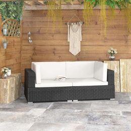 LONGZIMING Ecksofas 2 Stk. mit Auflagen Poly Rattan Schwarz