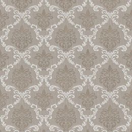 Textiloptik Tapete Profhome 956296 Textiltapete strukturiert im Barock-Stil matt grau beige 5,33 m2 - grau