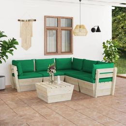 6-tlg. Sitzgruppe Gartenmöbel Set - Sofagarnitur Garten aus Paletten mit Kissen Fichtenholz BV482770 Bonnevie