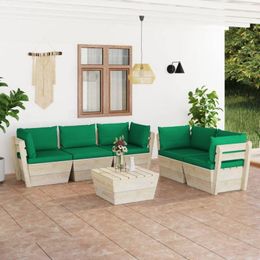 6-tlg. Sitzgruppe Gartenmöbel Set - Sofagarnitur Garten aus Paletten mit Kissen Fichtenholz BV593302 Bonnevie