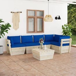 6-tlg. Sitzgruppe Gartenmöbel Set - Sofagarnitur Garten aus Paletten mit Kissen Fichtenholz BV650716 Bonnevie