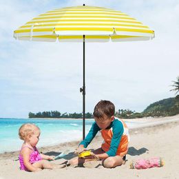 Songmics Sonnenschirm für Strand, ø 200 cm, Gartenschirm, UV-Schutz bis upf 50+, knickbar, tragbar, Schirmrippen aus Glasfaser, gelb-weiß gestreift GPU65YW