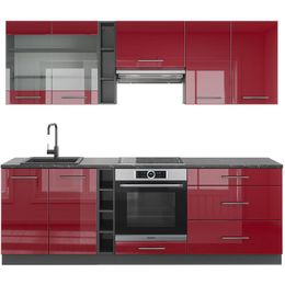 VICCO - Küchenzeile Fame-Line 235cm Anthrazit/Bordeaux-Rot Hochglanz Modern