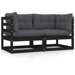 MAISONCHIC - Gartensofa Loungesofa Sitzgruppe 2-Sitzer mit Kissen Schwarz Kiefer Massivholz Weiß DE68416