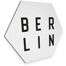 K&L WALL ART K&l Wall Art - Hexagon Alu-Dibond Poster schwarz-weiß Typografie Berlin Stadt Motiv Retro Wandbild Küche 25x22cm - weiß