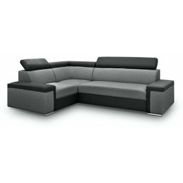 Ecksofa Sofa plato mit Schlaffunktion Schwarz-Grau Ottomane Links